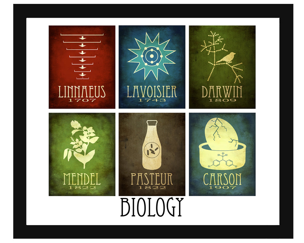 Biology Science Mosaic Art Print of 6 Famous Biologists in History ...